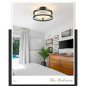 LHLYCLX Entryway Drum Light Fixtures, Semi-Flush Mount Rustic Ceiling Light for Hallway Living Room Bedroom Kitchen, Old Bronze Finished (Brown)