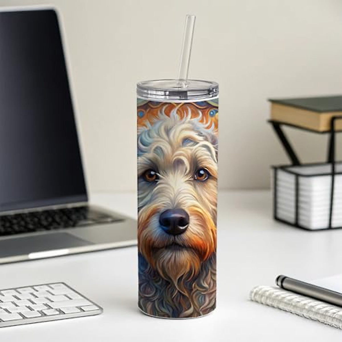 Schnoodle Dog Art Nouveau Skinny Tumbler 20oz with Straw Insulated Water Bottle Gift