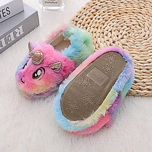 eccbox Toddler Boys Girls Cute Slippers Unicorn Fluffy Fuzzy Winter Warm Slippers Cartoon Animal Plush Indoor House Slip-on Shoes (Pink Unicorn, numeric_9)