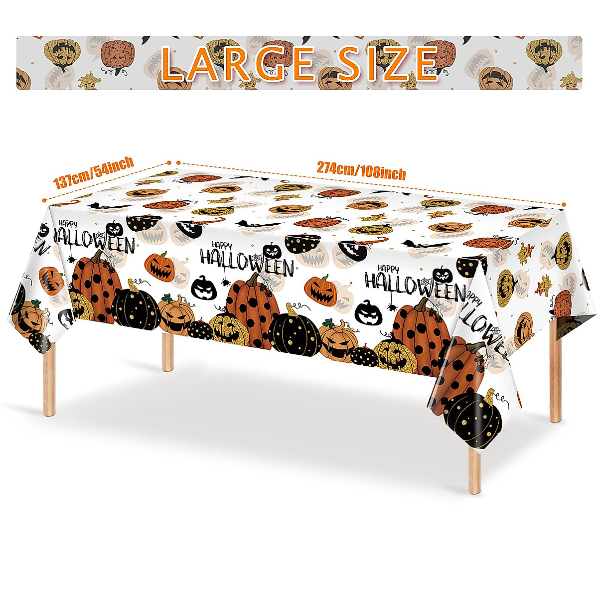 3 Pieces Happy Halloween Jack-O-Lantern Pumpkin Party Tablecloth Decorations, Plastic Rustic Jack-O-Lantern Pumpkin Table Cover Backdrop for Seasonal Fall Halloween Party Supplies, 54x108 Inch