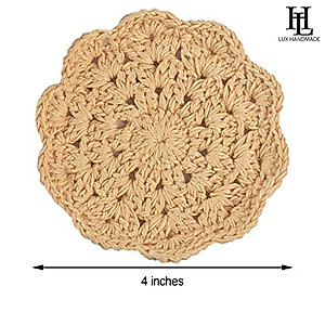 Crochet Doilies 4 Inch Coaster Set, Doily Crochet Coasters Set with Holder, Dollies Crochet Coasters for Wedding Decorations, Outdoor Coasters for Patio Table, Pack of 7, Beige