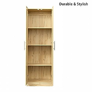 RIDFY 71" 2-Door Wardrobe Closet with Shelf,Bortable Bedroom Armoires Closet with Storage Shelevs,High Wardrobe and Kitchen Cabinet to Separate 4 Storage Spaces(23”W x 17”D x 71”H) (Oak)