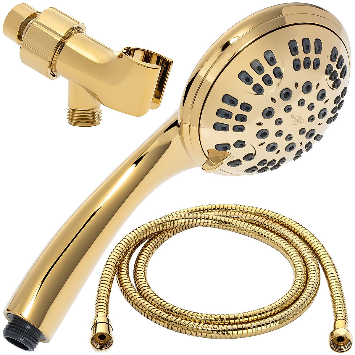 6 Function Handheld Shower Head Kit - High Pressure, Removable Hand Held Showerhead With Hose & Mount And Adjustable Rainfall Spray, 2.5 GPM - Polished Brass