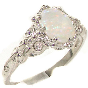 LetsBuyGold 10k White Gold Real Genuine Opal Womens Promise Ring - Size 9