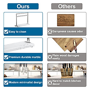 YIIYIIN Magnetic Knife Block with Marble Base - Double Sided Magnetic Knife Stand - Magnetic Knife Holder - Kitchen Knife Storage - Knife Holders for Counter Top - Marble White