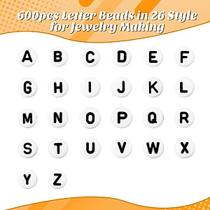 600pcs Letter Beads for Bracelets kit，Alphabet Beads for Jewelry Making Bracelets Necklaces Key Chains 4X7mm (C, White)