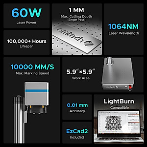 OMTech 60W MOPA Fiber Laser Engraver with Rotary Axis, 5.9"x5.9" Laser Marking Machine for Metal Color Marking, Metal Etching Machine with JPT Source EZCad Galvo Lens