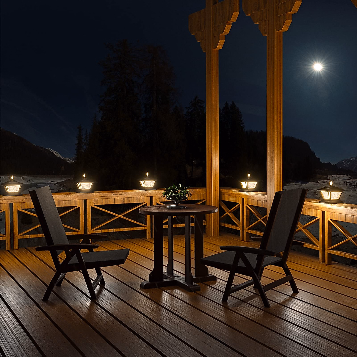 Solar Post Cap Lights Warm White/Red/Green/Blue 4 Lighting Mode, 15 Lumens 1000mAh Battery IP54 Waterproof, Fits 3.5x3.5 4x4 4.5x4.5 5x5 Fence Post Lights Solar Powered Outdoor Lights, Black (2 Pack)