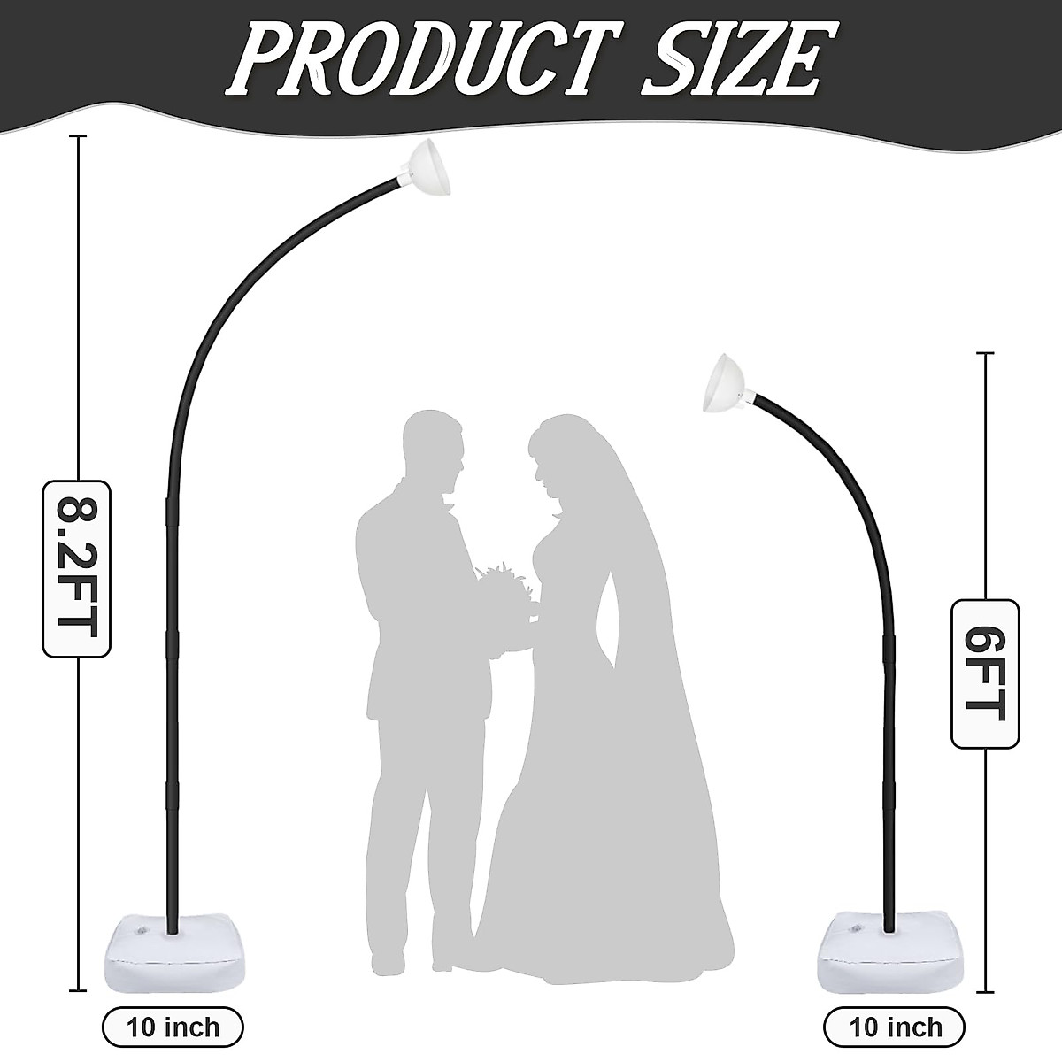 OurWarm 8.2FT & 6FT Balloon Arch Stand Kit, Black Half Arch Balloon Stand with Base for Floor, Free Bending Top Balloon Column Kit for Wedding Birthday Baby Shower Graduation Party Decorations