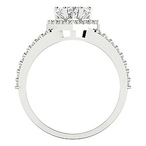 1.49 Ct Heart Cut Clear Simulated Diamond 14K White Gold Halo Solitaire with Accents Engagement Promise Bridal Ring Size 4.75