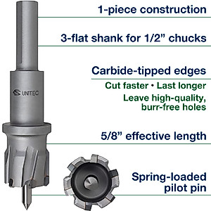 CS Unitec 2-Series Professional-Grade Tungsten Carbide-Tipped Hole-Saw for Metal 1-1/16" (2-1-134)