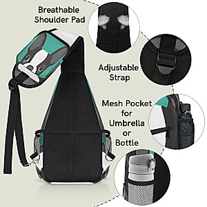 meathur Boston Terrier Dog Sling Backpack Shoulder Chest Bag Crossbody Shoulder Sling Bag Travel Hiking Daypack for Women Men