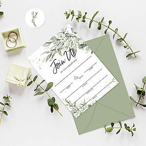 Whaline 25 Sets Greenery Invitations with Envelopes Stickers Sage Green Leaves Invitation Cards Blank Invites for Spring Wedding Reception Bridal Baby Shower Birthday Dinner Party, 5 x 7 Inch