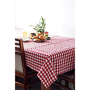 Cotton Carnival Table Cloth, 100% Ring Spun Cotton, Gingham Checks, Size 58.6 X 88.5 in, Rectangular Tablecloth Red and White for Dinner Parties, Summer & Outdoor Picnics