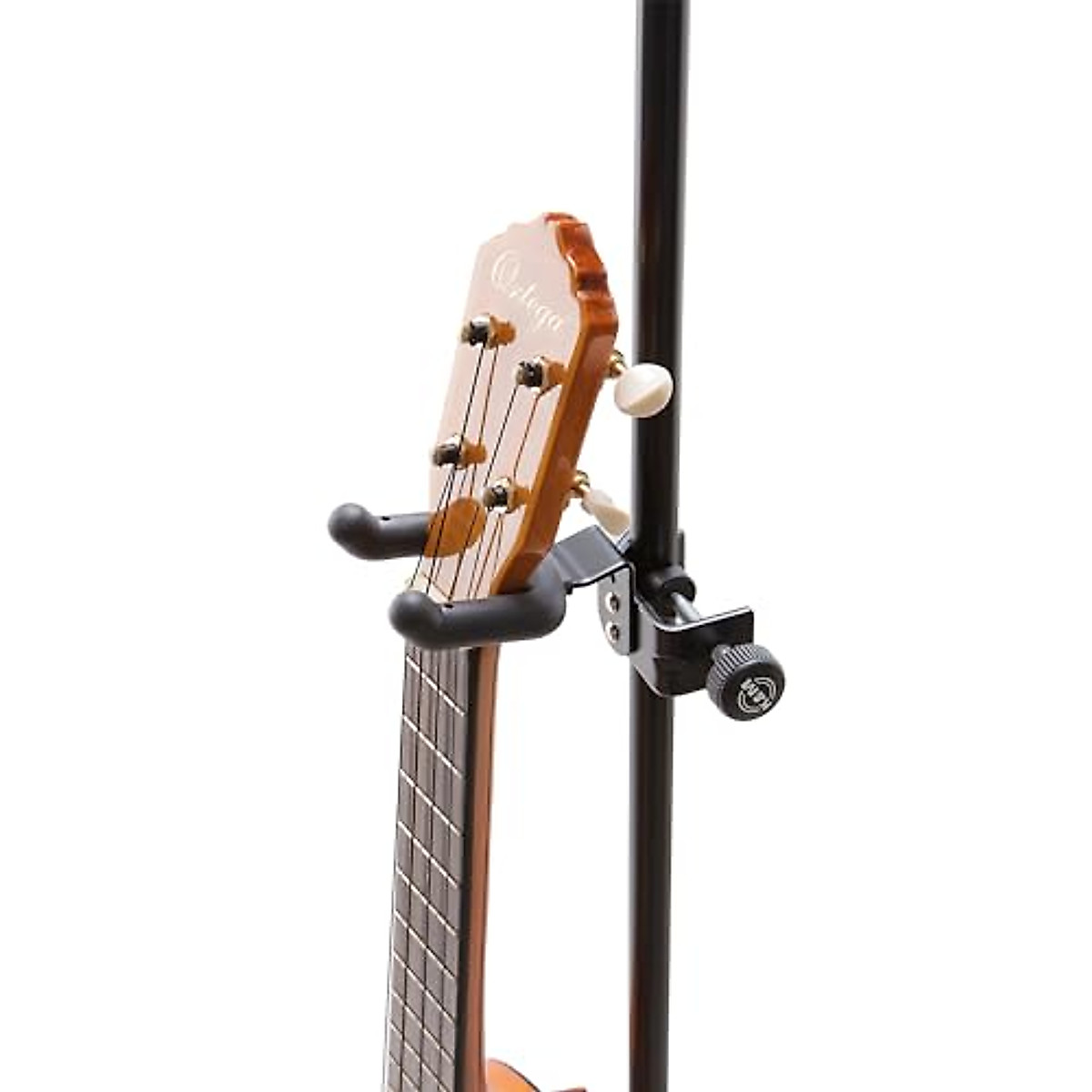 K&M König & Meyer 15590-000-55 Ukulele/Mandolin Holder For Mic Stands | Flexible U Mount Hanger | Rubber Covered Support Arms | Music Stand Tube Clamp | Sturdy Secure | Portable | German Made Black