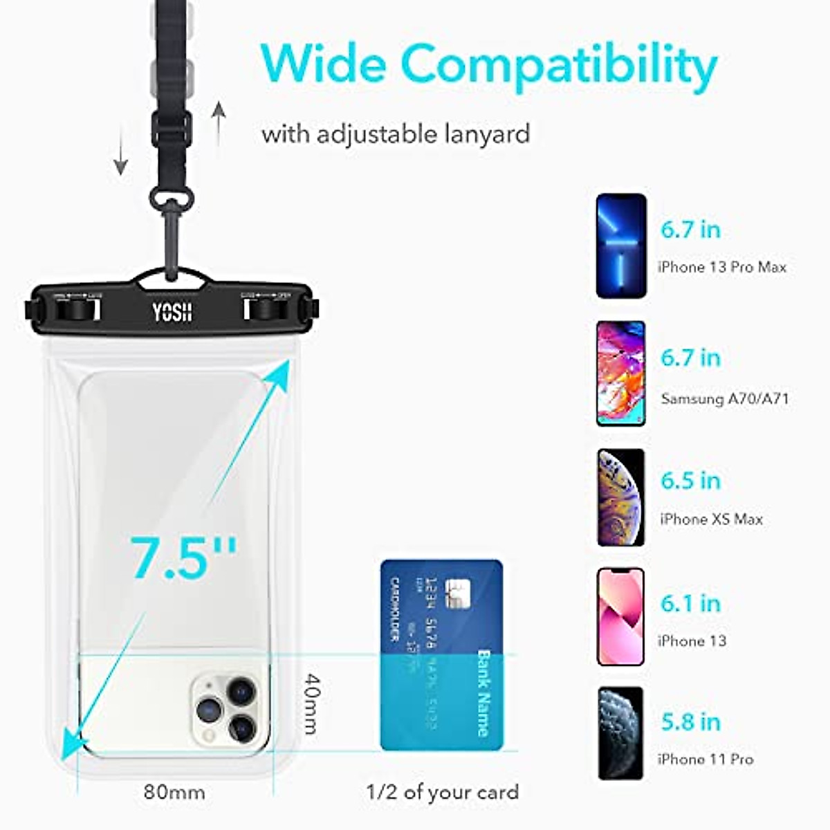 YOSH Floatable Waterproof Phone Case, TPU 7.5 Inch Cell Phone Pouch with Floating Airbag for Swimming Raining Bath Compatible for iPhone 12 11 Pro Max XR XS X 8 7 SE Samsung S21 Pixel & More 2-Pack