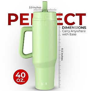 HOMESHACK 40 oz Tumbler with Handle and Foldable Straw Lid - Leakproof Insulated Stainless Steel Water Bottle - Hot & Cold Beverage Travel Mug - Reusable Iced Coffee Cup - Cupholder Friendly - Gift