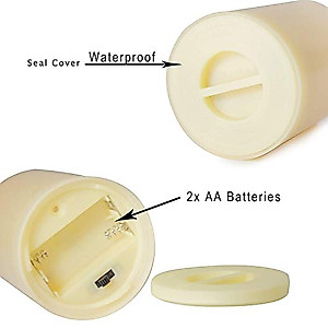 YINCHI 2 Waterproof Outdoor Battery Operated Flameless LED Pillar Candles with Timer Flickering Plastic Resin Electric Decorative Light for Lantern Patio Garden Home Decor Party Wedding Deco 3x4 Inch
