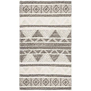 SAFAVIEH Natura Collection Accent Rug - 3' x 5', Ivory & Grey, Handmade Moroccan Boho Tribal Wool & Cotton, Ideal for High Traffic Areas in Entryway, Living Room, Bedroom (NAT104A)
