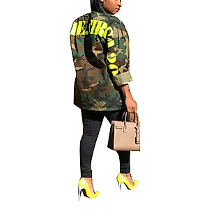 Women's Casual Military Camo Print Lightweight Coat Camouflage Longline Overcoat Safari Jacket Party Clubwear Army Fatigue Jackets XL