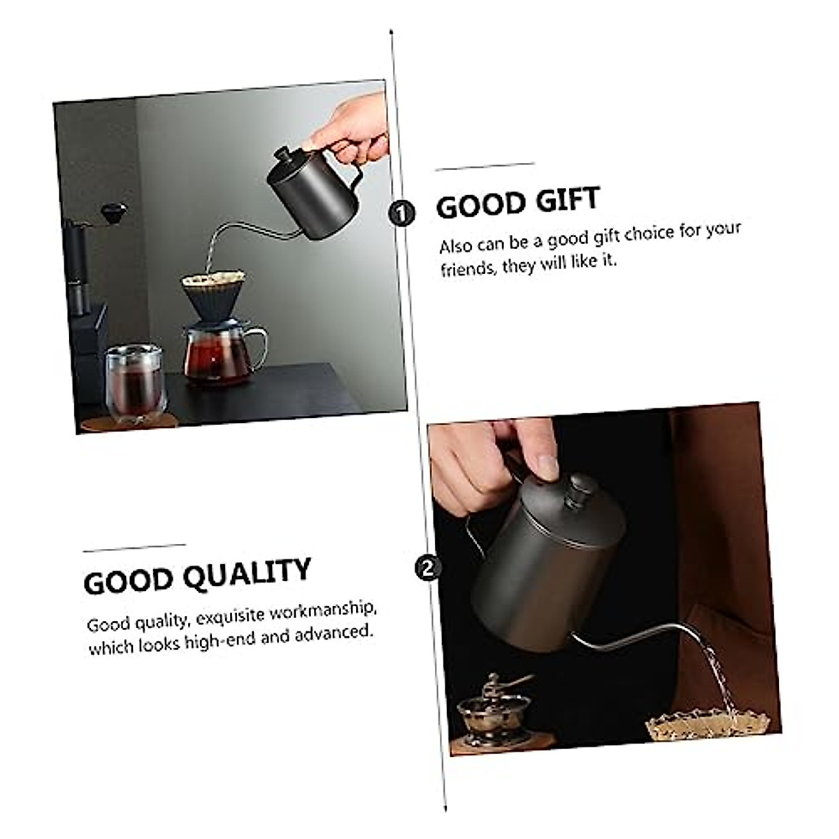 GRADENEVE 1pc Coffee Maker Stainless Tea Kettle Vintage Espresso Machine Kettle for Gas Stove Retro Coffee Maker Tea Dispenser Kettle for Coffee 304 Stainless Steel Black