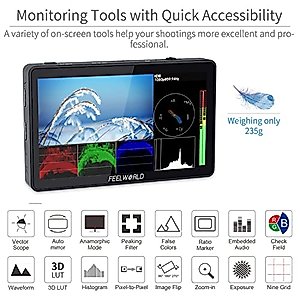 FEELWORLD F6 Plus 6 inch DSLR Camera Field Touch Screen Monitor with HDR 3D Lut Small Full HD 1920x1080 IPS Video Peaking Focus Assist 4K HDMI 8.4V DC Input Output Include Tilt Arm