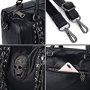 FiveloveTwo Women Skull Chain Handbag and Purse Gothic Rivet Tote Satchel Shoulder Bag Black