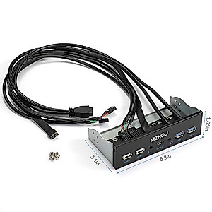 MZHOU USB2.0 + 3.0 Metal Front, 5.25 inch 19Pin Front Panel Adapter, 4 USB 3.0 Port hubs and (1HD Audio Port / 1TPY-C Port / 1 Microphone Input)