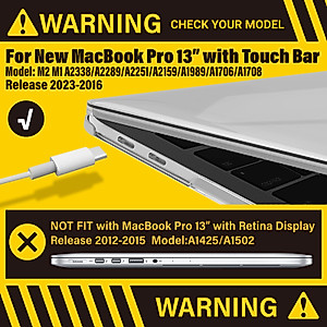 IBENZER Compatible with 2024 2023 M2 MacBook Pro 13 Inch Case 2024-2016 M1 A2338 A2289 A2251 A2159 A1989 A1706 A1708, Hard Shell Case&Keyboard Cover&Type C for Mac Pro 13,Crystal Clear,T13CYCL+1TC
