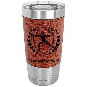 LaserGram 20oz Vacuum Insulated Tumbler Mug, Fencing, Personalized Engraving Included (Faux Leather, Basketball Style)