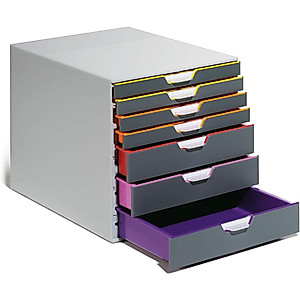 Durable varicolor Stackable Plastic Drawer Box, 10 Drawers, Letter to Folio Size Files, 11.5" x 14" x 11", Gray