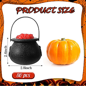 80 Pcs Plastic Cauldron Mini Witches Cauldron with Handle for St Patrick Day, Mardi Gras, Halloween Decorations Cauldron Candy Cauldron Kettles for Party Favors(Black, 80 Pcs)