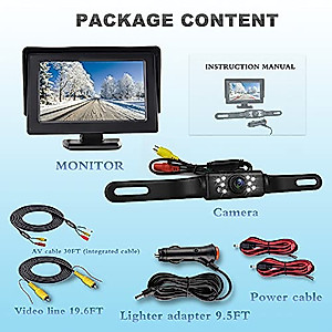 JPP HD Backup Camera and Monitor Kit, Car Rear View observation system, Newly Upgraded 4.3 Inch IPS FHD Color Display and a Waterproof Night Vision License Plate Reverse Camera for Car/RV/Truck/Pickup