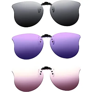 Frienda 3 Pairs Polarized Clip On Sunglasses Cat Eye Flip Up Lens Sunglasses Lightweight Metal Clip Rimless Sunglasses Stylish Clip-on Glasses for Women