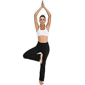 Zonoss Bootcut Yoga Pants with Pockets for Women High Waist,Gym Workout Flare Leggings Tummy Control,Black,M