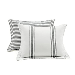 Lush Decor Farmhouse Stripe 3 Piece Reversible Comforter Bedding Set, California King, Dark Gray