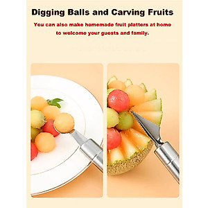 Agirlvct Watermelon Cutter Slicer, Stainless Steel 2-in-1 Fork Slicer & Fruit Digging Spoon,Dual Head Fruit Forks Slicer Knife Tool Set for Home Party Camping Kitchen Restaurant School Gadget(2 Pack)