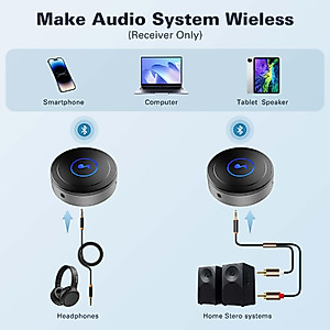 Bluetooth Receiver, Bluetooth Audio Adapter for Home Stereo, Speaker with AUX 3.5mm / RCA Input, Low Latency and HD Audio, Pair with Phone, PC, TV, Dual-Device Connection