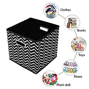 Yunkeeper 11 Inch Cube Storage Bins, Fabric Cube Organizer Bins with Handle, Foldable Cube Bins for Cloth or Accessary Storage, 11x11x11 Set of 3 (Black Wave)