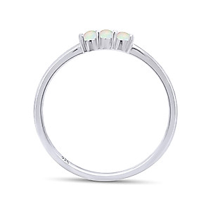AFFY Three Stone Ring, 1.5MM Round Cut Created Opal Dainty Stackable Engagement Ring In 14k White Gold Plated 925 Sterling Silver Jewelry For Her Ring Size -7