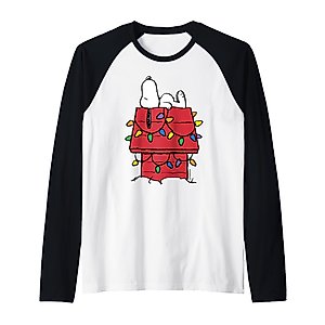 Peanuts Snoopy Christmas Lights Raglan Baseball Tee