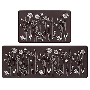 Rempry 2 Pcs Kitchen Mat for Floor, Cushioned Anti-Fatigue Kitchen Mats, PVC Non-Slip Waterproof Kitchen Rugs Set for Kitchen, Office, Sink, 17"x47"+17"x29" (Black)