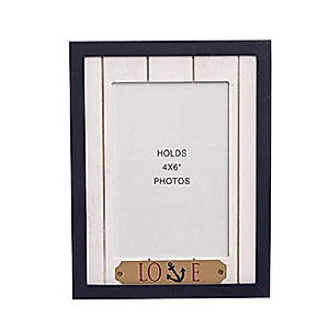 Beachcombers Love Anchor Wood Frame Photo Frame Picture Holder For Wall Shelf Or Tabletop Decor Decoration 0.5" x 6.25" x 8.25" Blue
