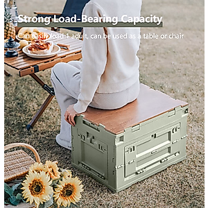 VPTMRP 50L Large Capacity Camping Storage Box with Wooden Lid Foldable 3-Door Utility Box for Home Outdoor, Portable Camping Items Storage Bin