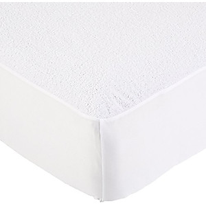 Amazon Basics Hypoallergenic Waterproof Fitted Mattress Protector Cover, King, White, 18 inch