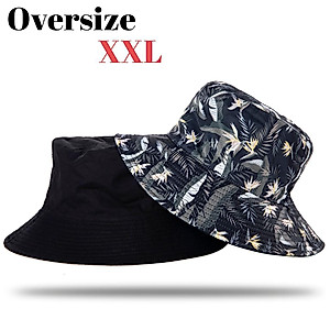 Oversize XXL Bucket Hat Reversible Extra Large Sun Hat Big Head Wide Brim Fishing Hat for Men Women Black-Dark Blue