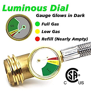 GardenNow Upgraded 12 FT Propane Tank Extension Hose Braided with Gauge, QCC1/Type 1 Tank Extension Hose, Acme to Male QCC/POL Fitting, Leak Detector Replacement for Propane Tank Appliances, Gas Grill