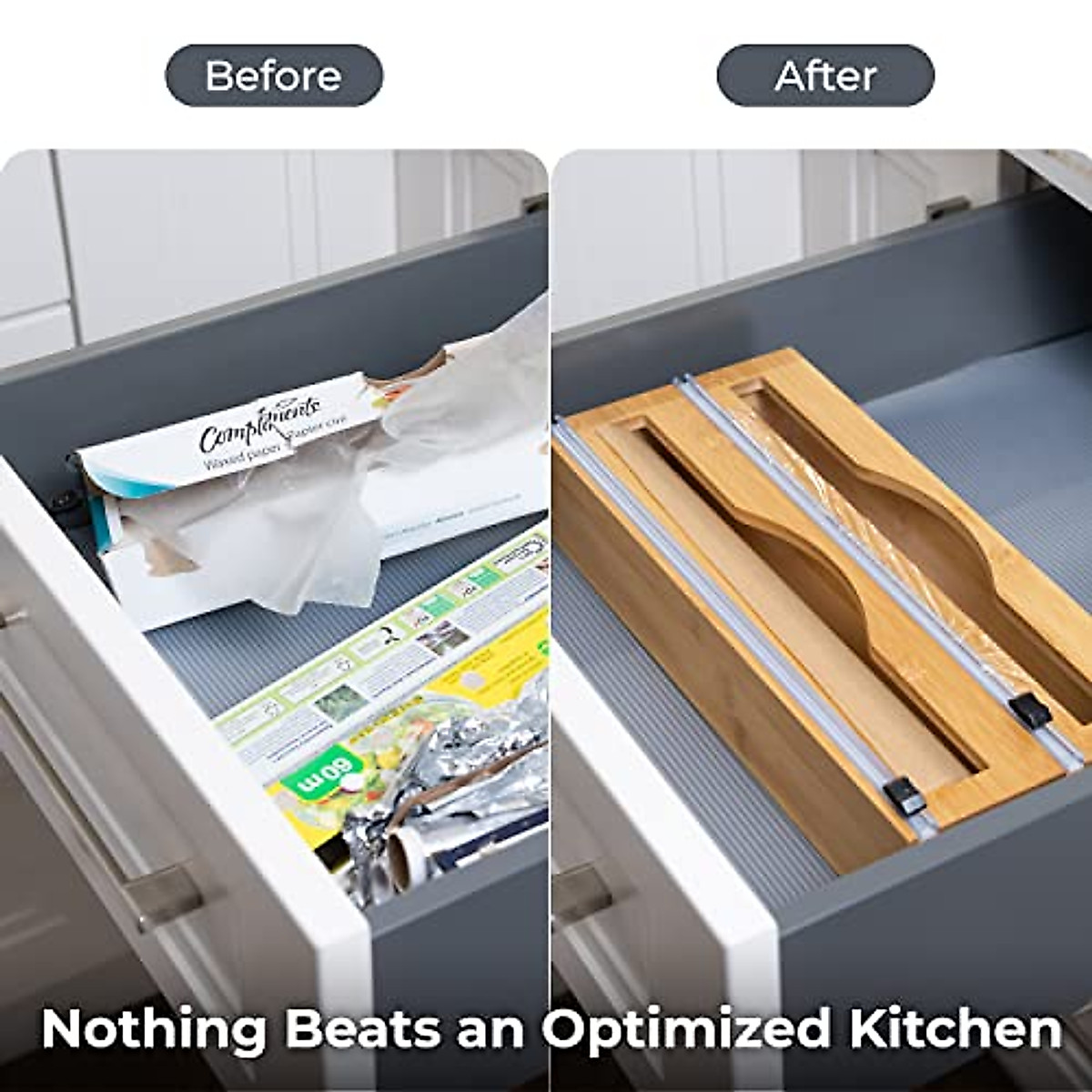 2 in 1 Foil and Plastic Wrap Dispenser with Cutter - Tin Foil Organizer for Drawer - Aluminum Foil Dispenser with Cutter - Plastic, Kitchen Wrap Organizer - Chic Saran Wrap Dispenser with Cutter