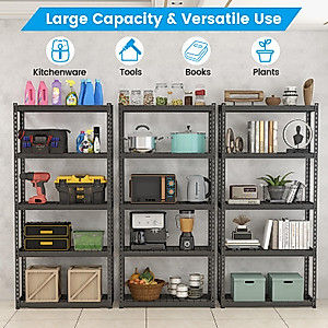 Tangkula 5-Tier Garage Storage Shelves, Heavy Duty Metal Storage Shelving Unit, Adjustable Utility Storage Rack Organizer for Warehouse Kitchen Pantry Basement, 35.5" L x 15.5" W x 72" H (3, Black)
