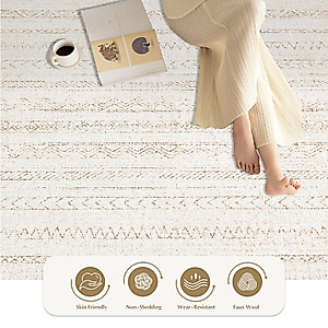 8x10 Area Rugs for Living Room, Soft Washable Boho Geometric Rug Moroccan Neutral Rug, Morden Farmhouse Stain Resistant Indoor Carpet for Bedroom Dining Room Playroom Office(8'x10',Beige)